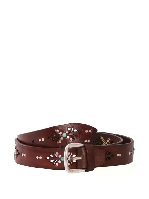 ALBERTO LUTI Laser-cut Studded Leather Belt - Brown