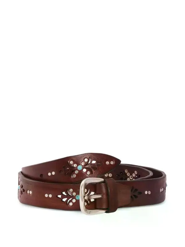ALBERTO LUTI Laser-cut Studded Leather Belt - Brown