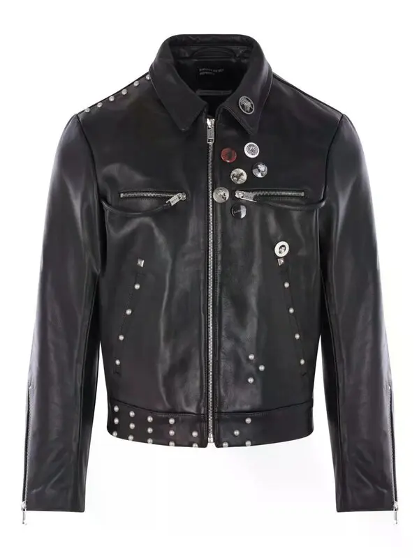 Enfants Riches Déprimés Studded Graphic Leather Jacket - Black