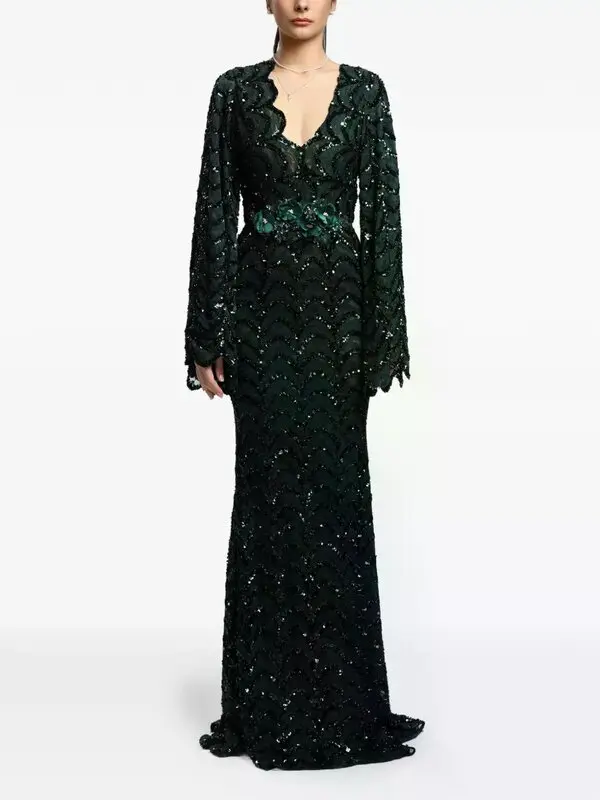 MIAU BY CLARA ROTESCU Sequin-embellished Maxi Dress - Green