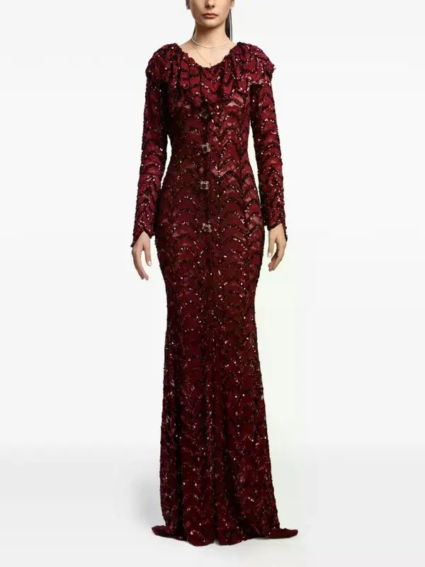 MIAU BY CLARA ROTESCU Sequin-embellished Maxi Dress - Red