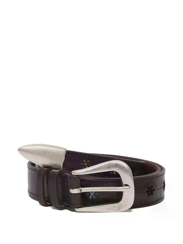 ORTIGNI Leather Belt With Silver-tone Buckle - Brown