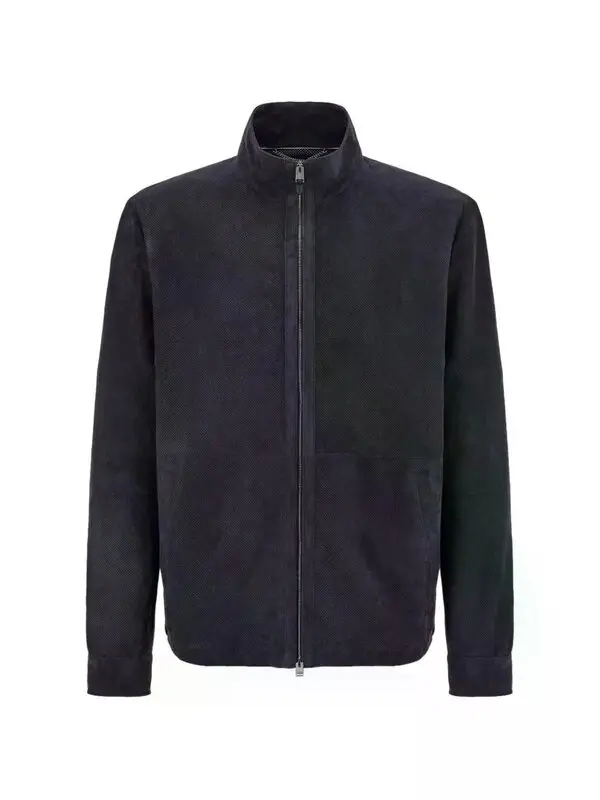 Canali Leather Zip-up Jacket - Blue