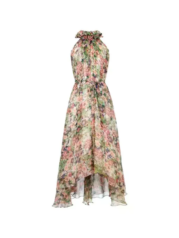 Saloni Floral Print Midi Dress - Green