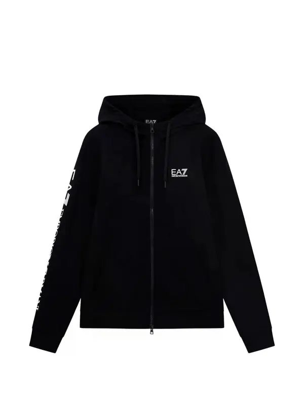 EA7 Logo Zip-up Hooded Sweatshirt - Black