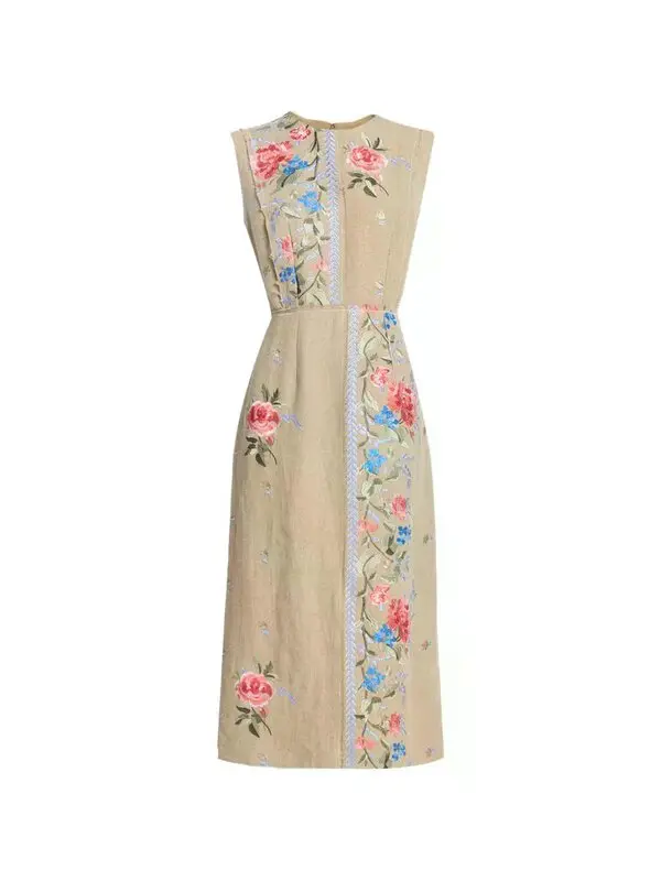 Erdem Floral Embroidered Midi Dress - Neutrals