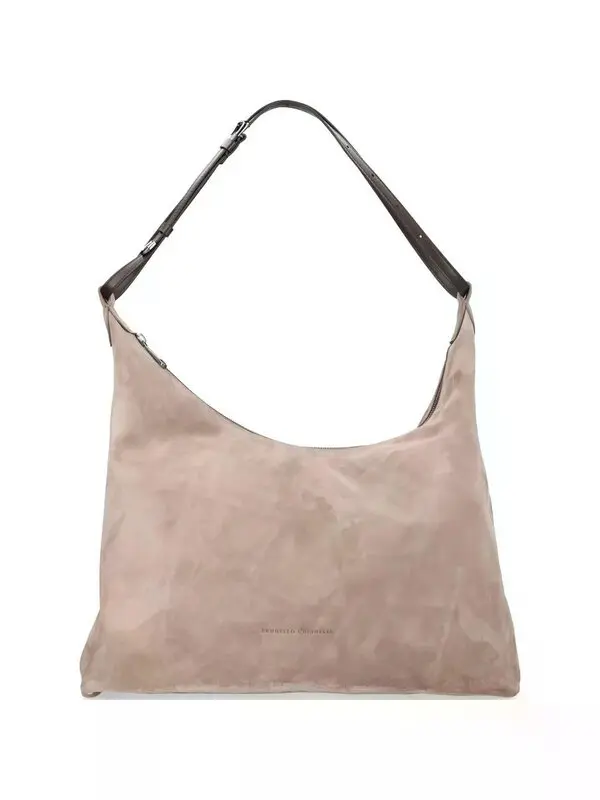 Brunello Cucinelli Leather Shoulder Bag With Zip Closure - Neutrals