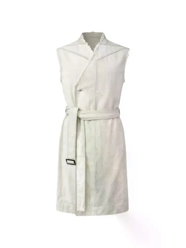 Rick Owens Temple Belted Fringed Sleeveless Coat - Neutrals