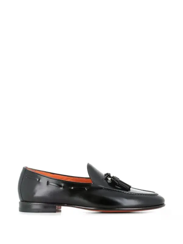 Santoni Leather Tassel Loafers - Black