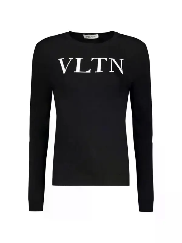 Valentino Garavani Logo-intarsia Crew-neck Sweater - Black