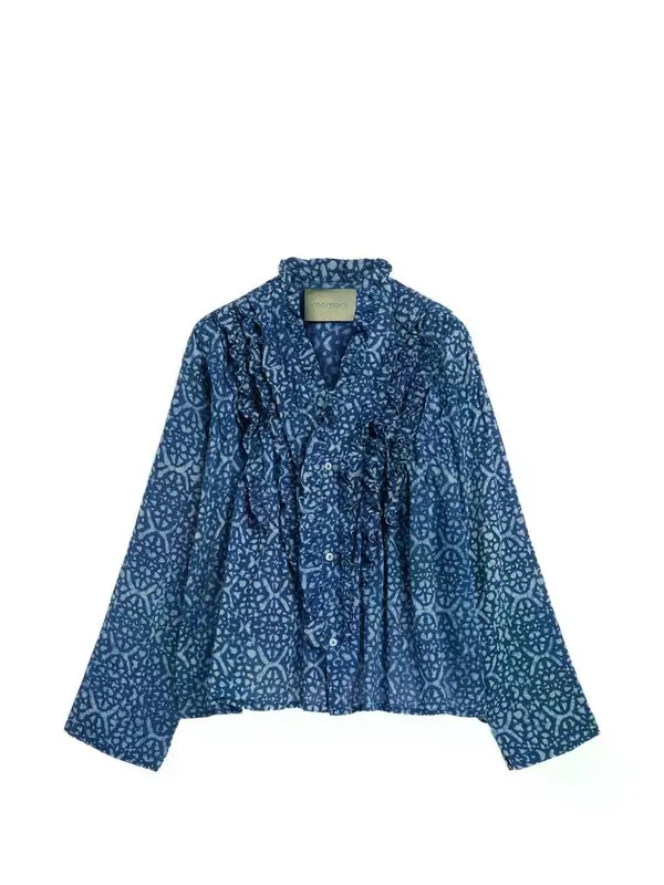 Momoni Printed Ruffled Shirt - Blue