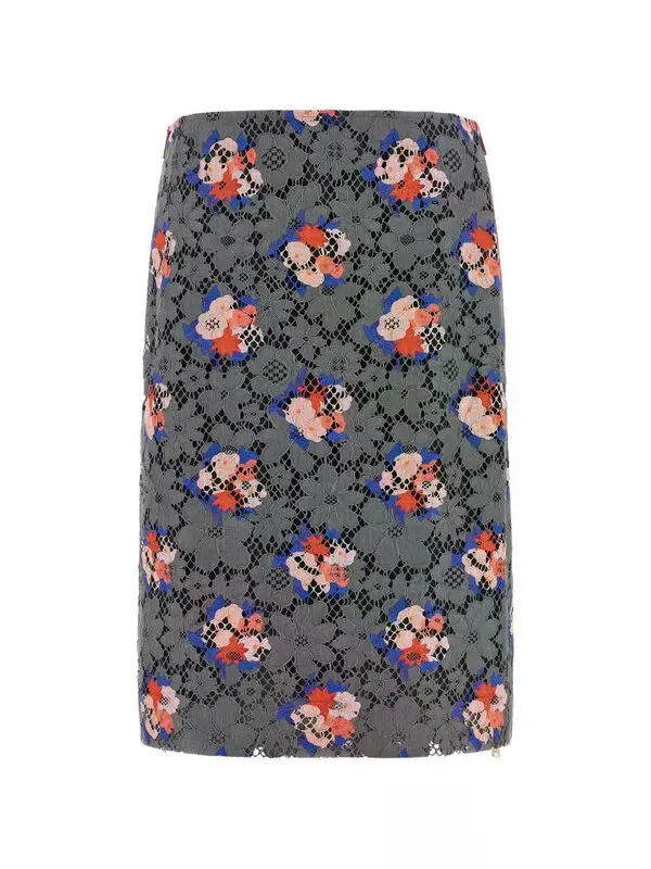 Fendi Floral-pattern Lace Midi Skirt - Grey