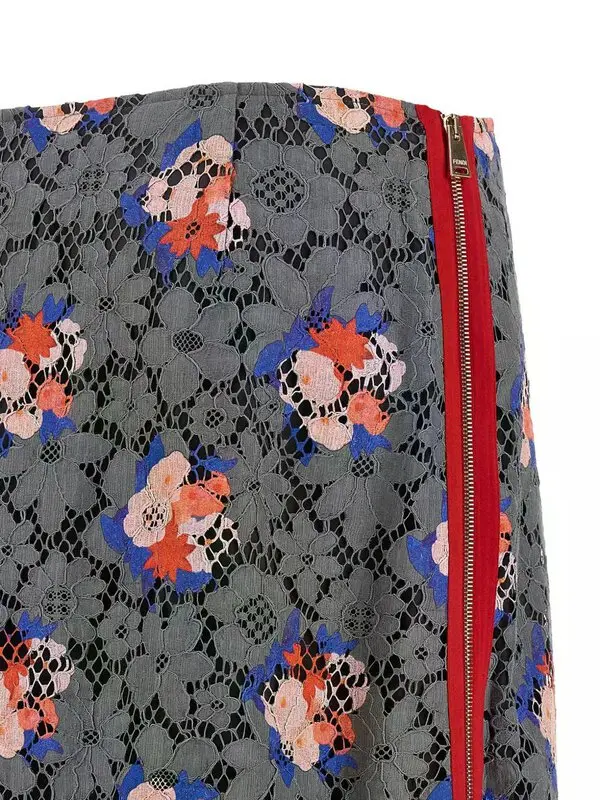 Fendi Floral-pattern Lace Midi Skirt - Grey