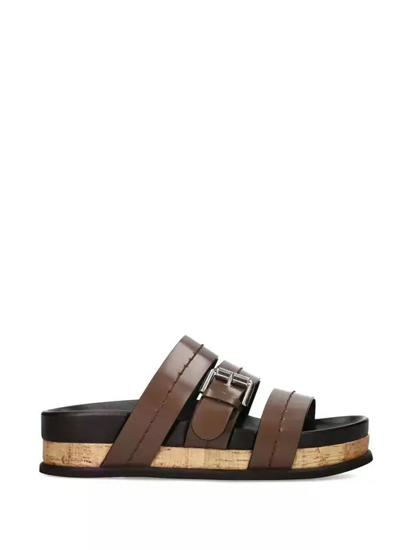 Premiata Buckle Leather Flat Sandals - Brown