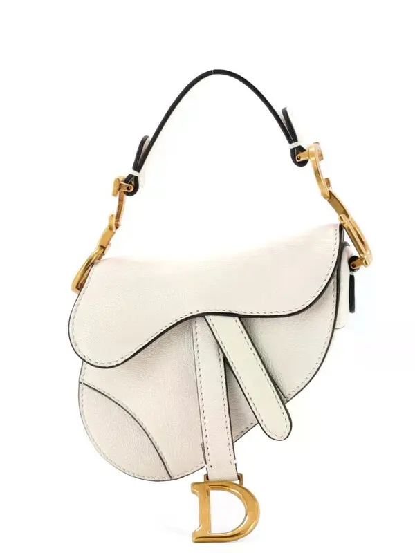 Dior Saddle Handbag With Strap Leather Micro Shoulder Bag - White