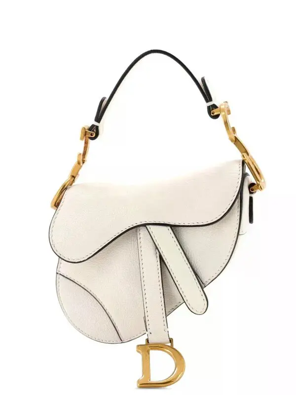 Dior Saddle Handbag With Strap Leather Micro Shoulder Bag - White