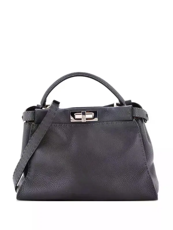 Fendi Selleria Peekaboo Bag Rigid Leather Regular Satchel - Grey