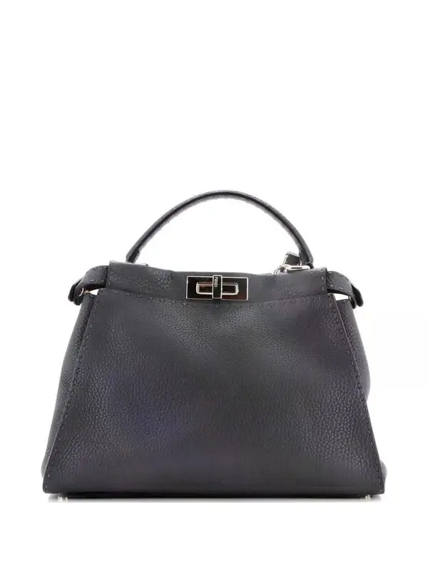 Fendi Selleria Peekaboo Bag Rigid Leather Regular Satchel - Grey