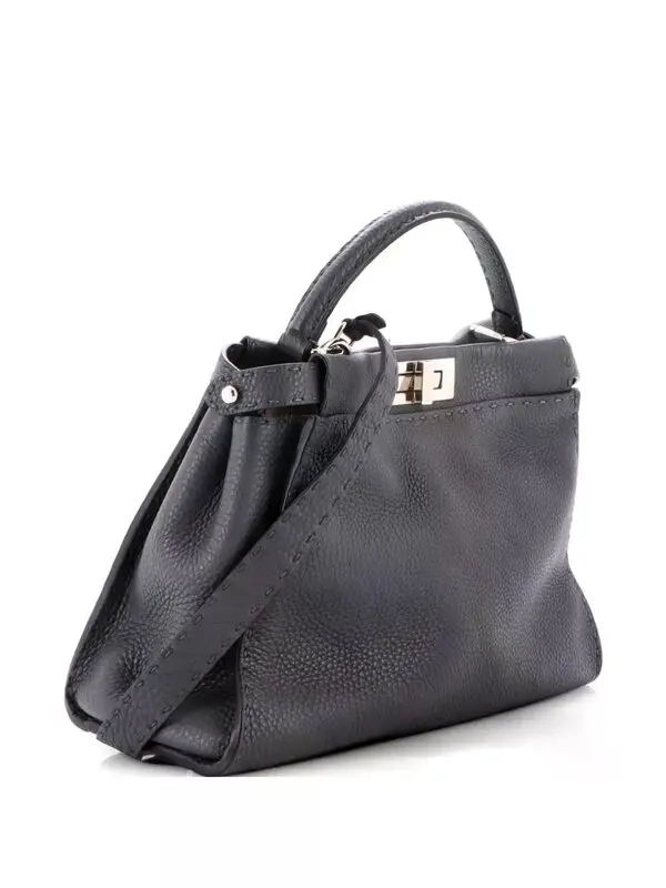 Fendi Selleria Peekaboo Bag Rigid Leather Regular Satchel - Grey