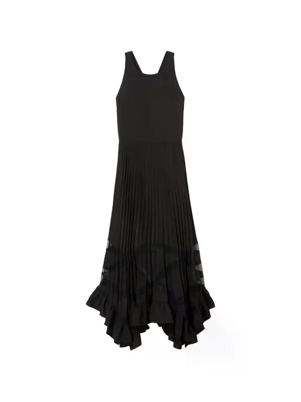 Claudie Pierlot Pleated Ruffled-hem Midi Dress - Black