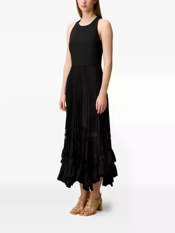 Claudie Pierlot Asymmetrical Pleated Midi Dress With Lace Panels