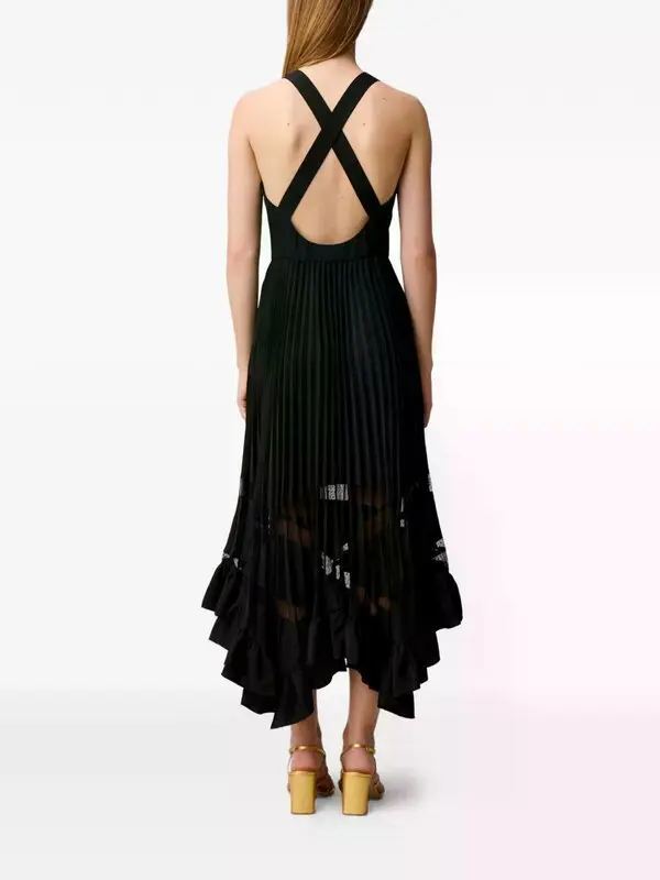 Claudie Pierlot Asymmetrical Pleated Midi Dress With Lace Panels