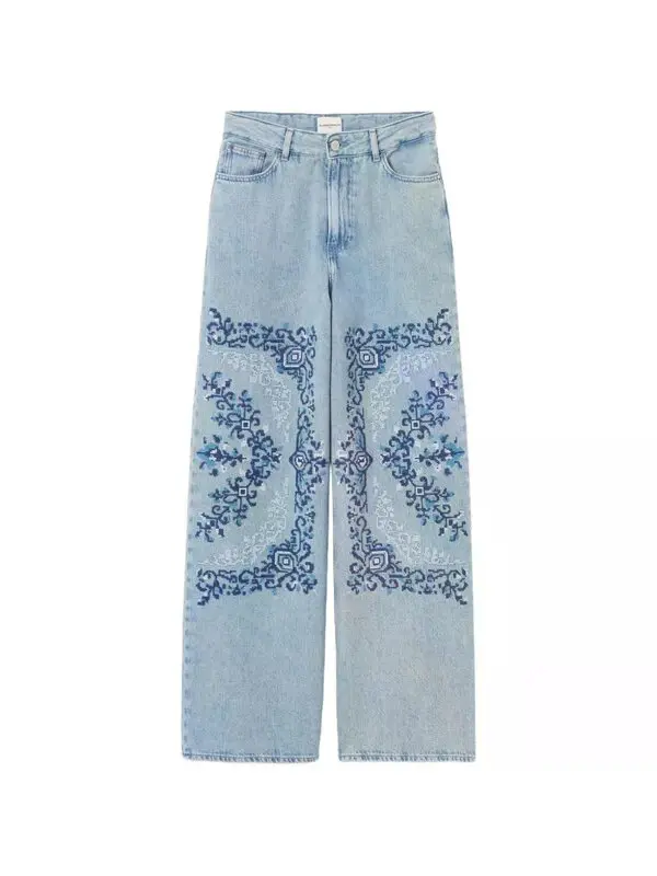 Claudie Pierlot Embroidered Wide-leg Jeans