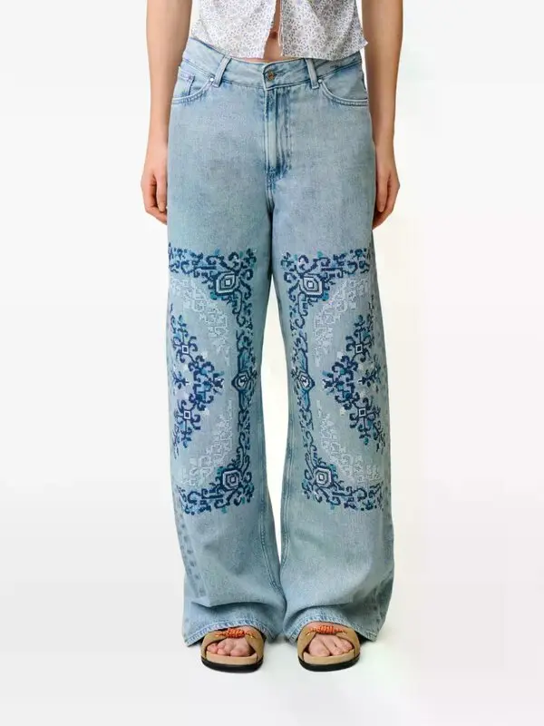 Claudie Pierlot Embroidered Wide-leg Jeans