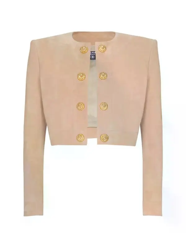 Balmain Cropped Leather Jacket - Neutrals