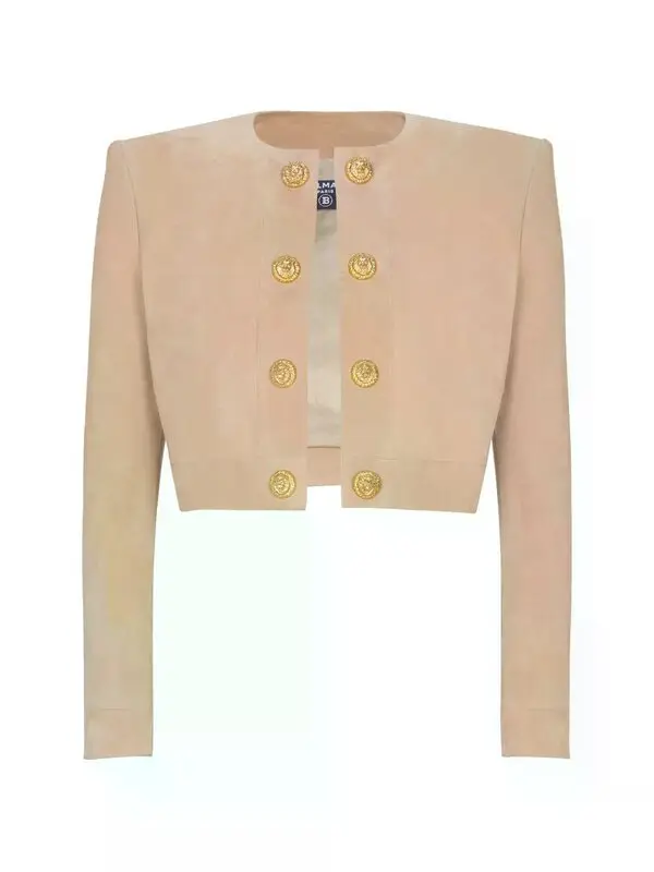 Balmain Cropped Leather Jacket - Neutrals