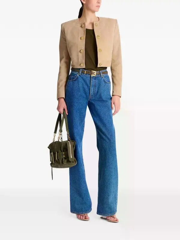 Balmain Cropped Leather Jacket - Neutrals