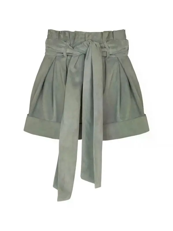 Balmain Self-tie Leather Shorts - Green