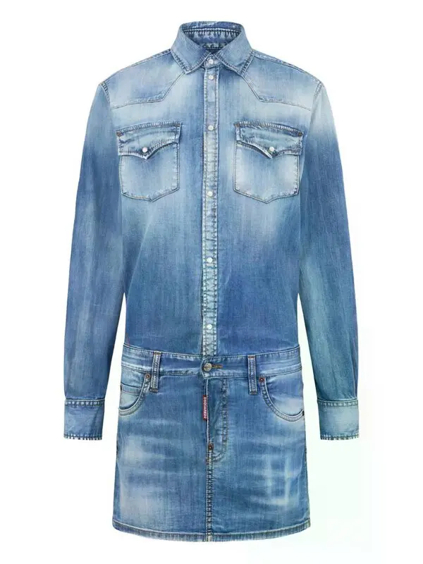 Dsquared2 Light Wash Trucker Shirt Dress - Blue
