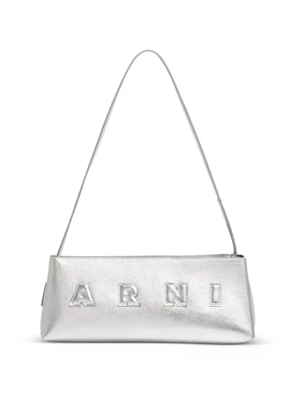 Marni Embossed Puffy Leather Shoulder Bag - Silver