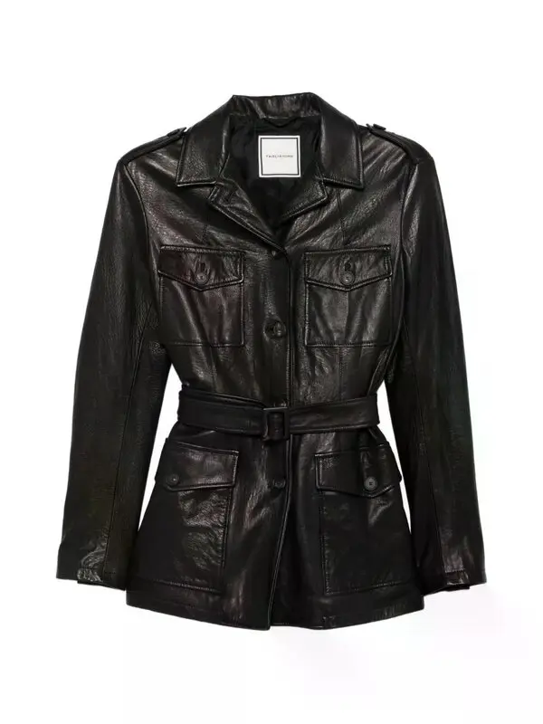 Tagliatore Belted Button-fastening Leather Jacket - Black