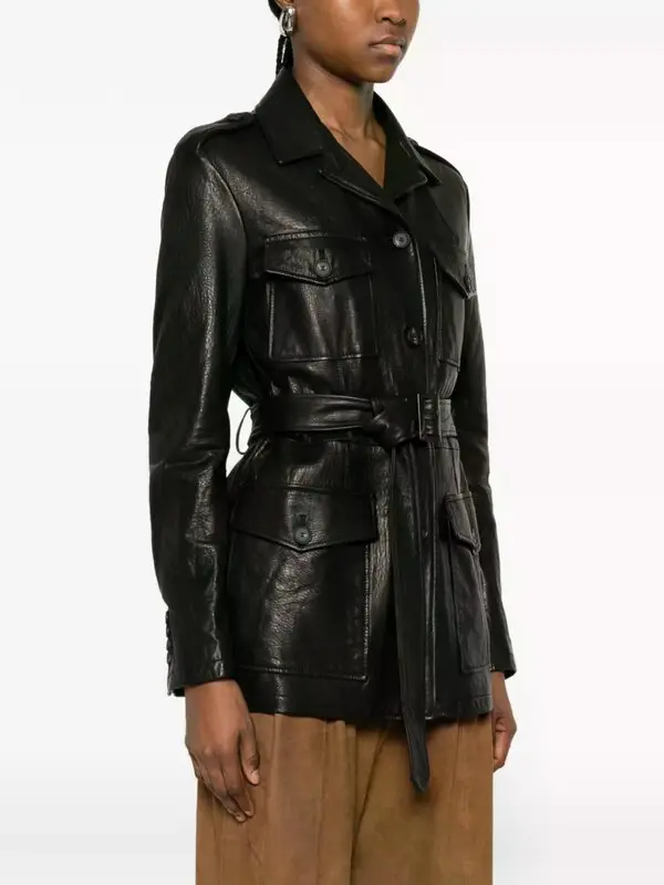 Tagliatore Belted Button-fastening Leather Jacket - Black