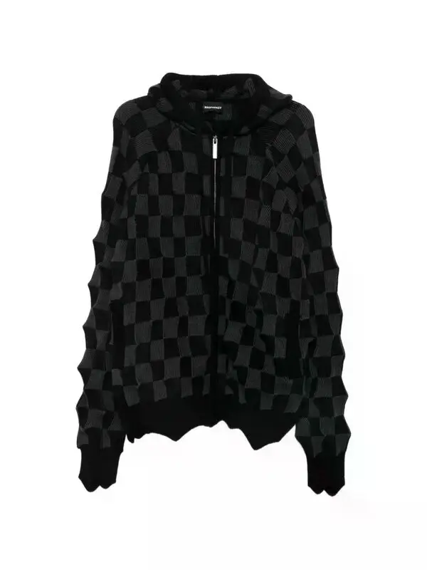 MADFRENZY Checkerboard Zip Up Hoodie - Black