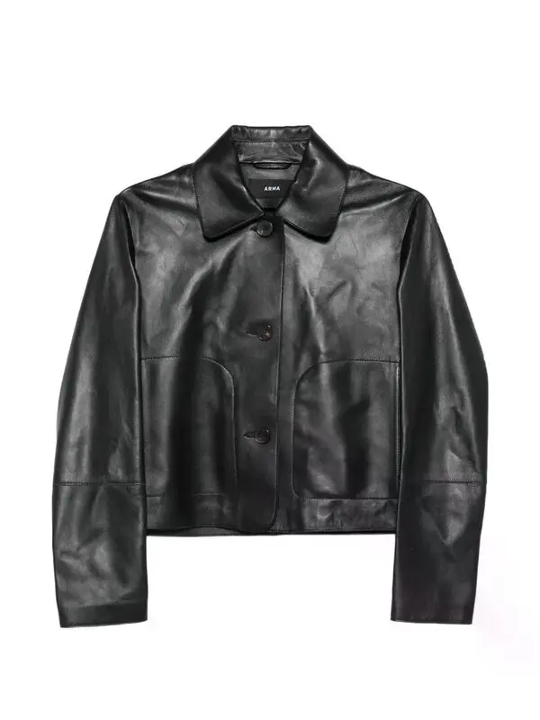 ARMA Button-patch Leather Jacket - Black