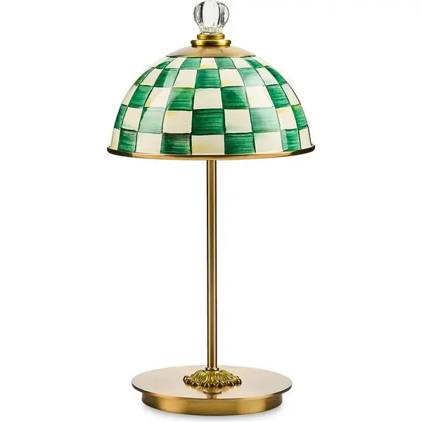 MACKENZIE-CHILDS Check Led Rechargeable Dome Table Lamp - Emerald