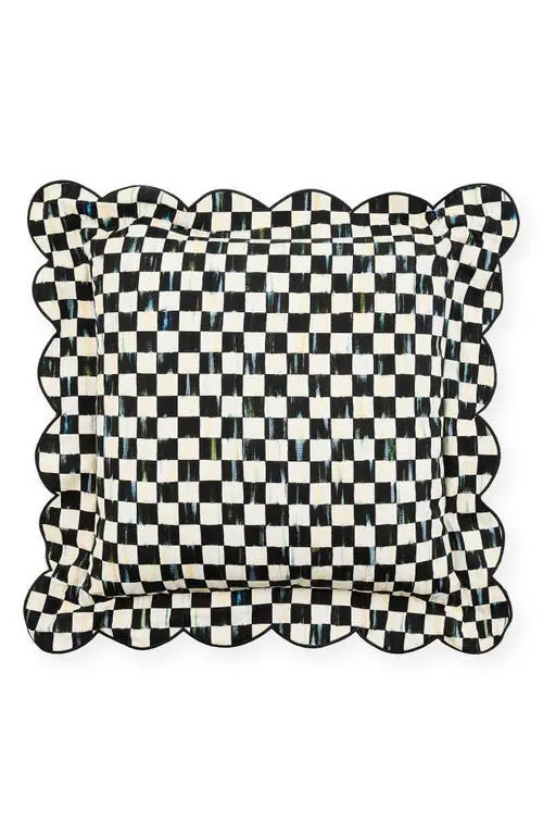MACKENZIE-CHILDS Courtly Check Reversible Scalloped Throw Pillow - Black