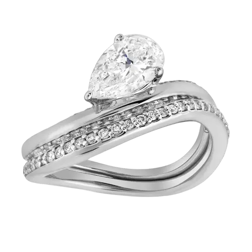 LUVMYJEWELRY Selena Silk Wave 1.4 Ct Pear Lab Grown Diamond Engagement Ring - 14k White Gold