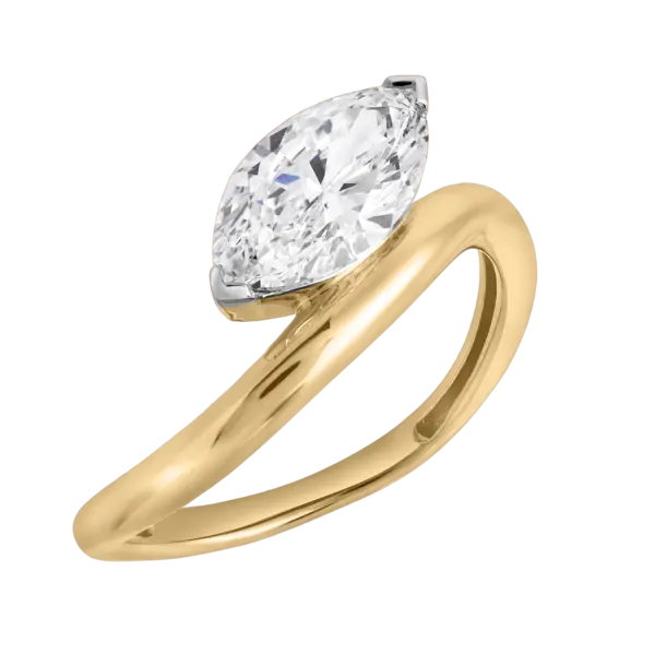 LUVMYJEWELRY 1.5 Ct Marquise Lab Grown Diamond Engagement Ring - 14k Yellow Gold