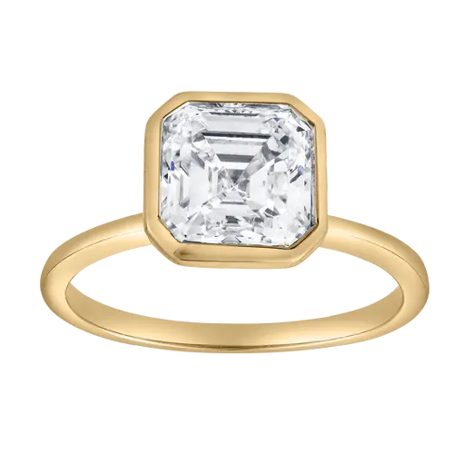LUVMYJEWELRY Adele 2.5ct Asscher Lab Grown Diamond Bezel Engagement Ring - 14k Yellow Gold
