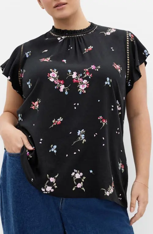 City Chic Petal Bouquet Print Woven Shirt - Petal Bouquet Black