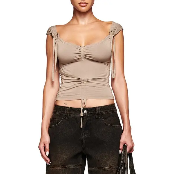 I.AM.GIA Asha Ruched Crop Top - Taupe