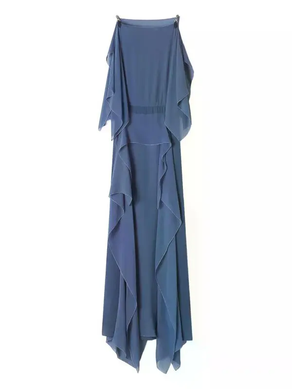 LANVIN Chain-detail Ruffled Maxi Dress - Blue