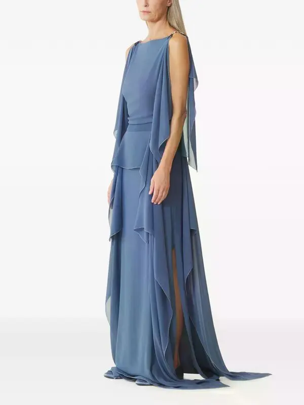 LANVIN Chain-detail Ruffled Maxi Dress - Blue