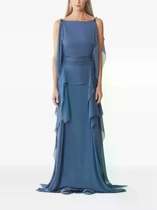 LANVIN Chain-detail Ruffled Maxi Dress - Blue