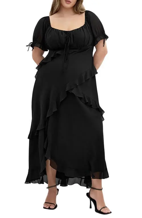 City Chic Shayla Ruffle Trim Maxi Dress - Black