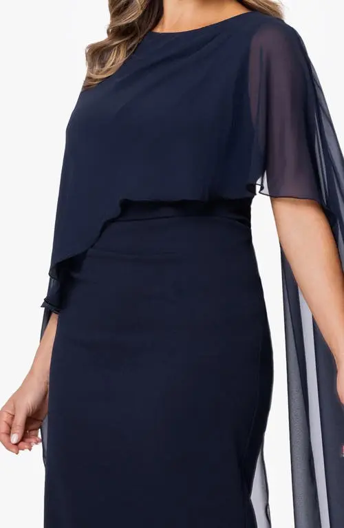 XSCAPE EVENINGS Attached Chiffon Cape Column Gown